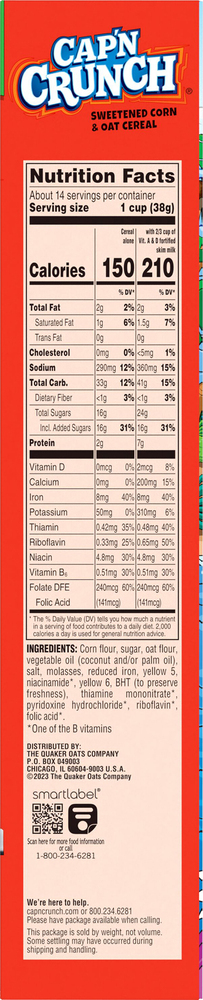 Captain Crunch Nutrition Facts Calories In 1 Cup(s) Of Cap'n Crunch