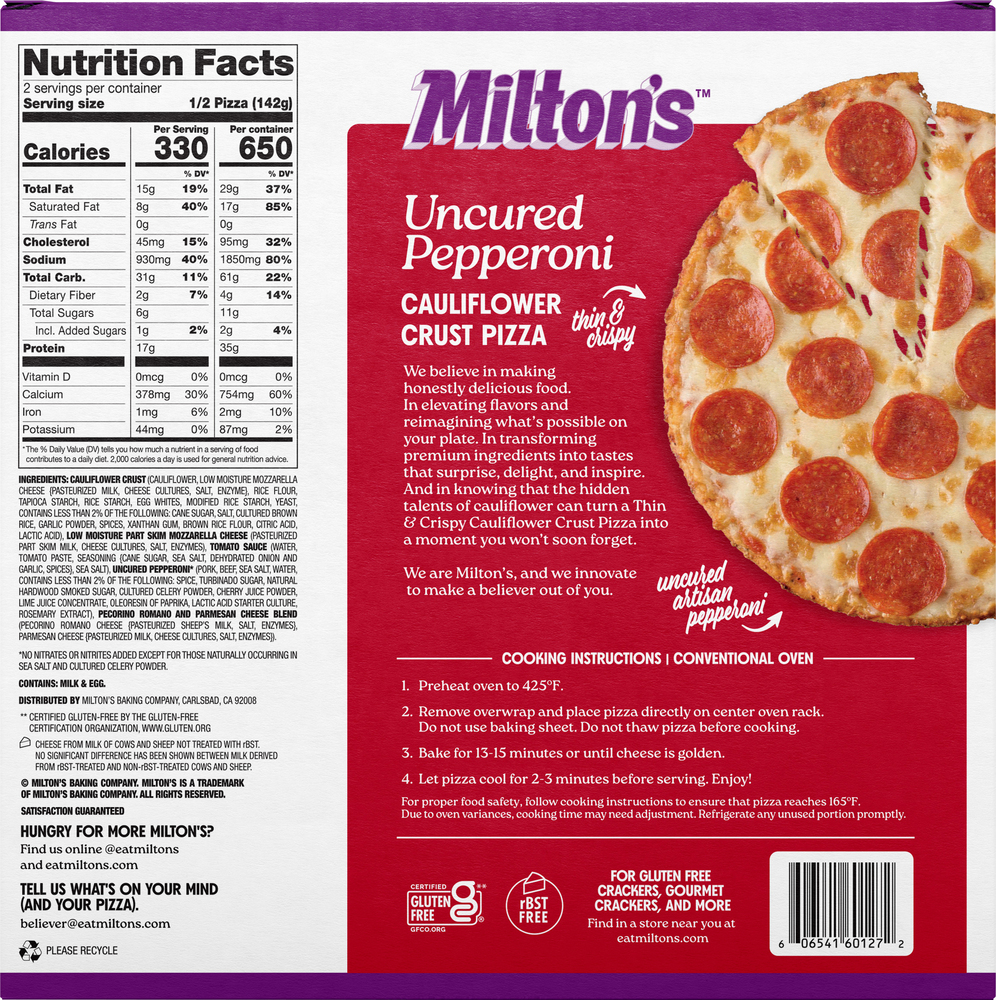 how to cook miltons cauliflower pizza